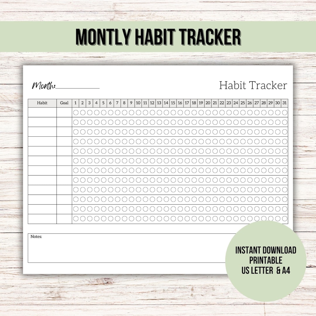 Monthly Habit Tracker Printable, Progress Tracker, Daily Habits, Goal ...