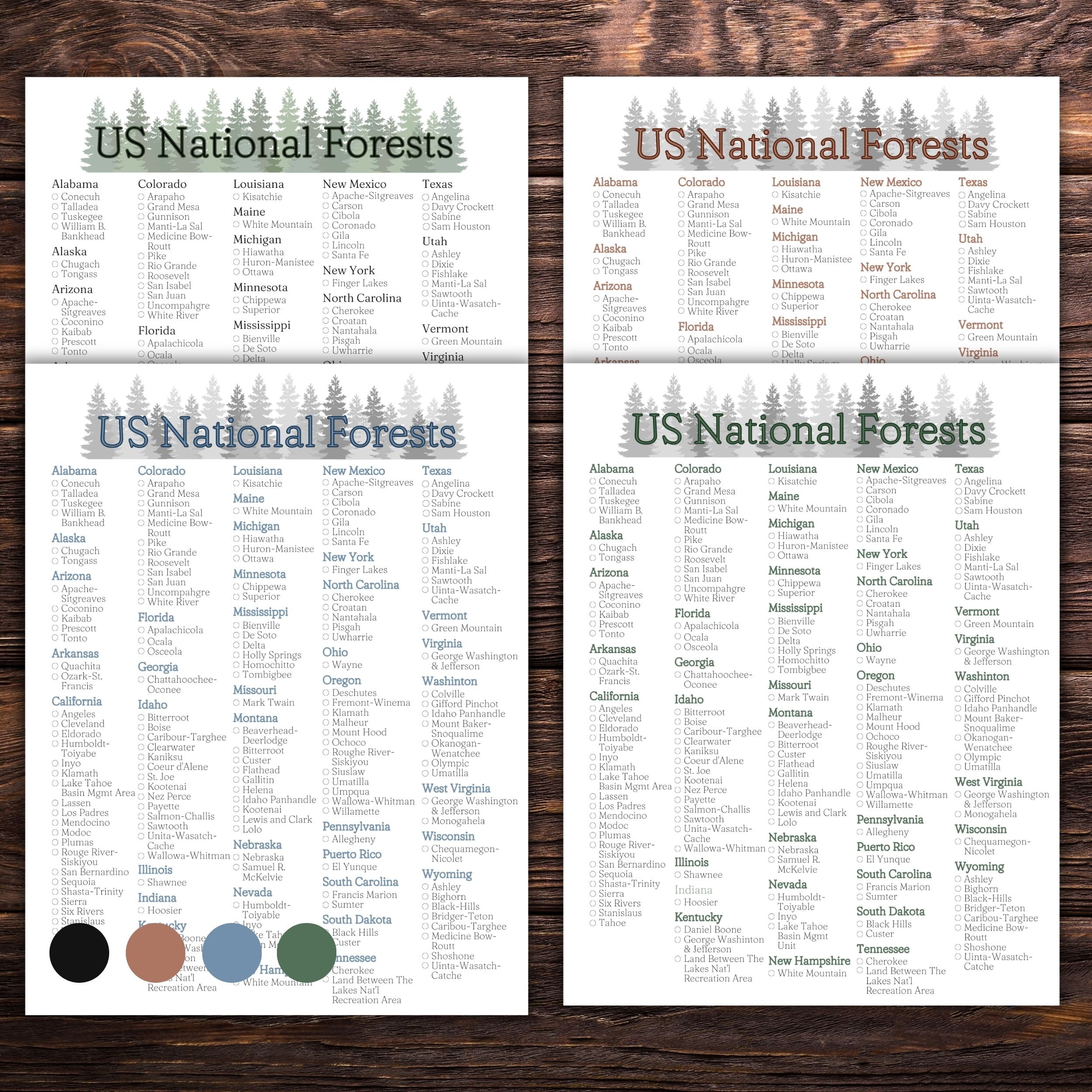 US National Forest Checklist Printable, Nationals Bucket List, Poster ...