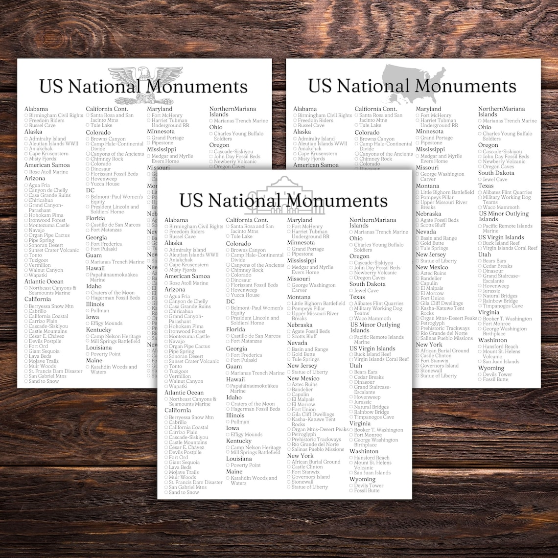 US National Monuments Checklist Poster: Travel Bucket List (PDF) - Etsy