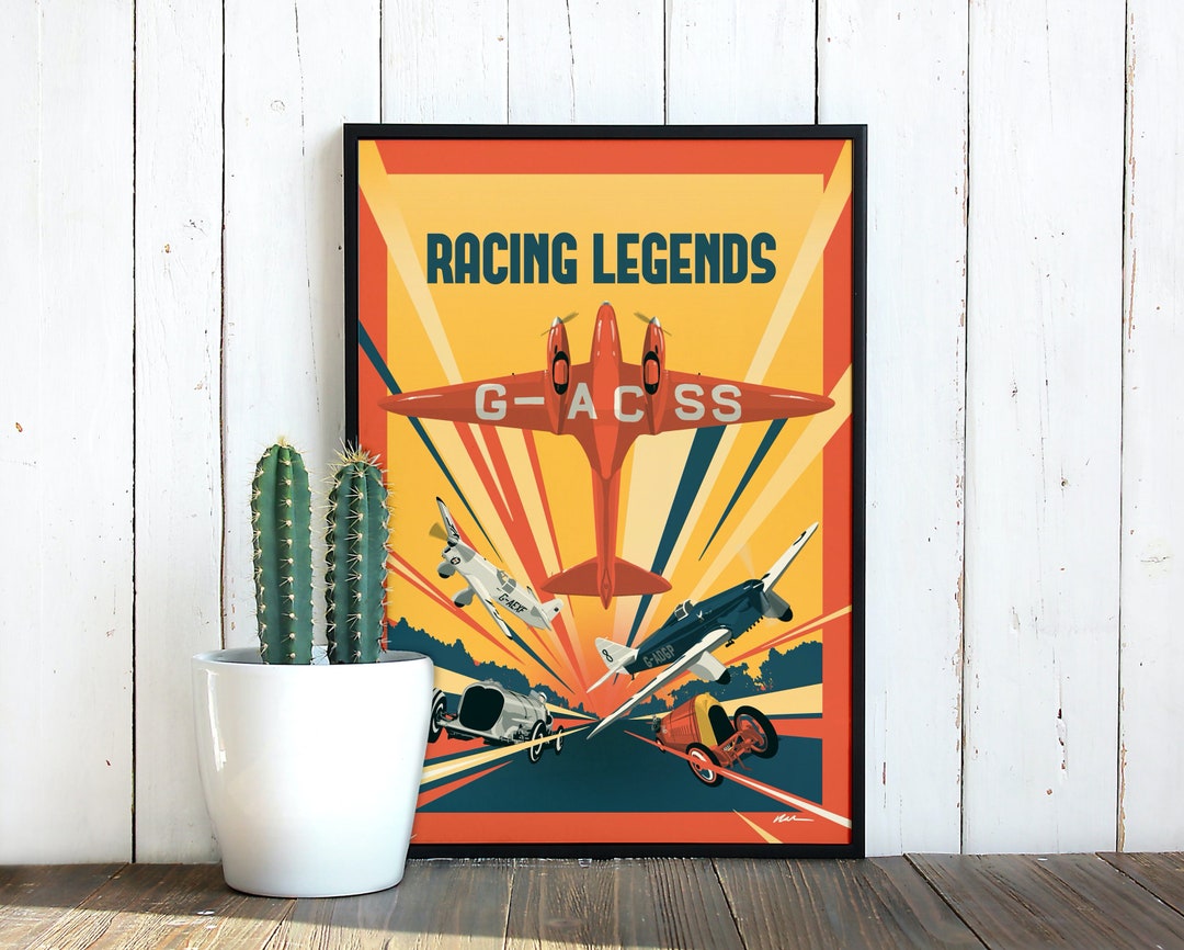 Racing Legends DH88 Comet, Miles Hawk, Mew Gull Art Deco Style Hand ...