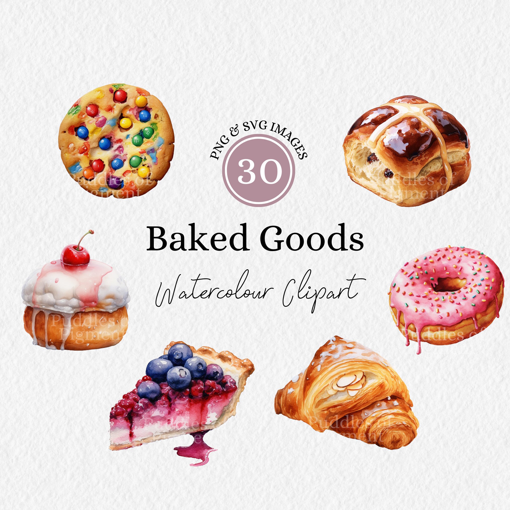 Watercolor Bakery Clipart Bundle, Baking SVG PNG Files, Watercolor Cake ...
