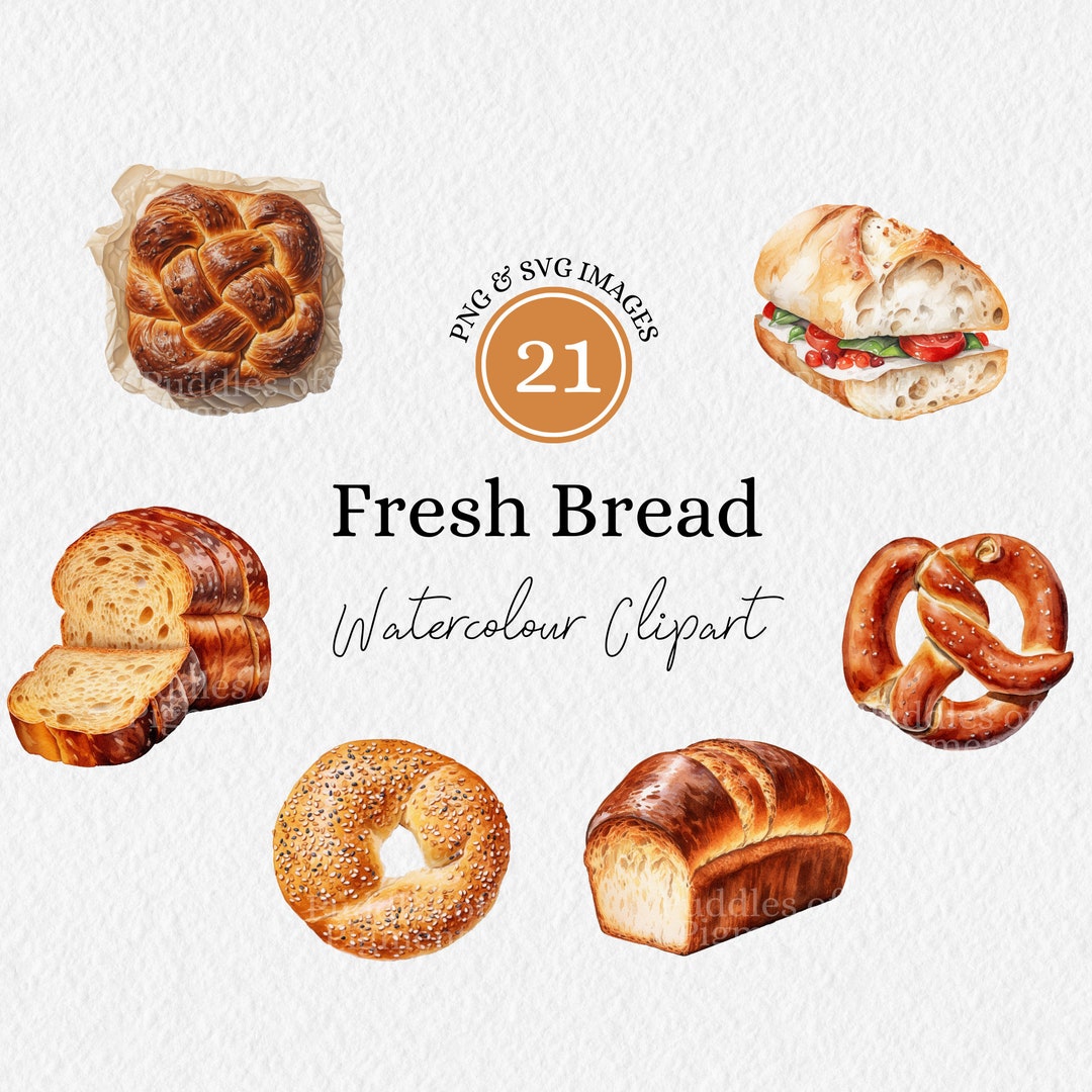 Watercolor Bread Clipart Bundle, Bakery SVG PNG Files, Watercolor ...