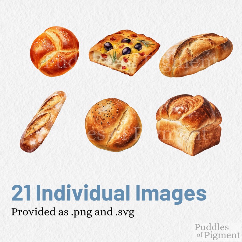 Watercolor Bread Clipart Bundle, Bakery SVG PNG Files, Watercolor ...