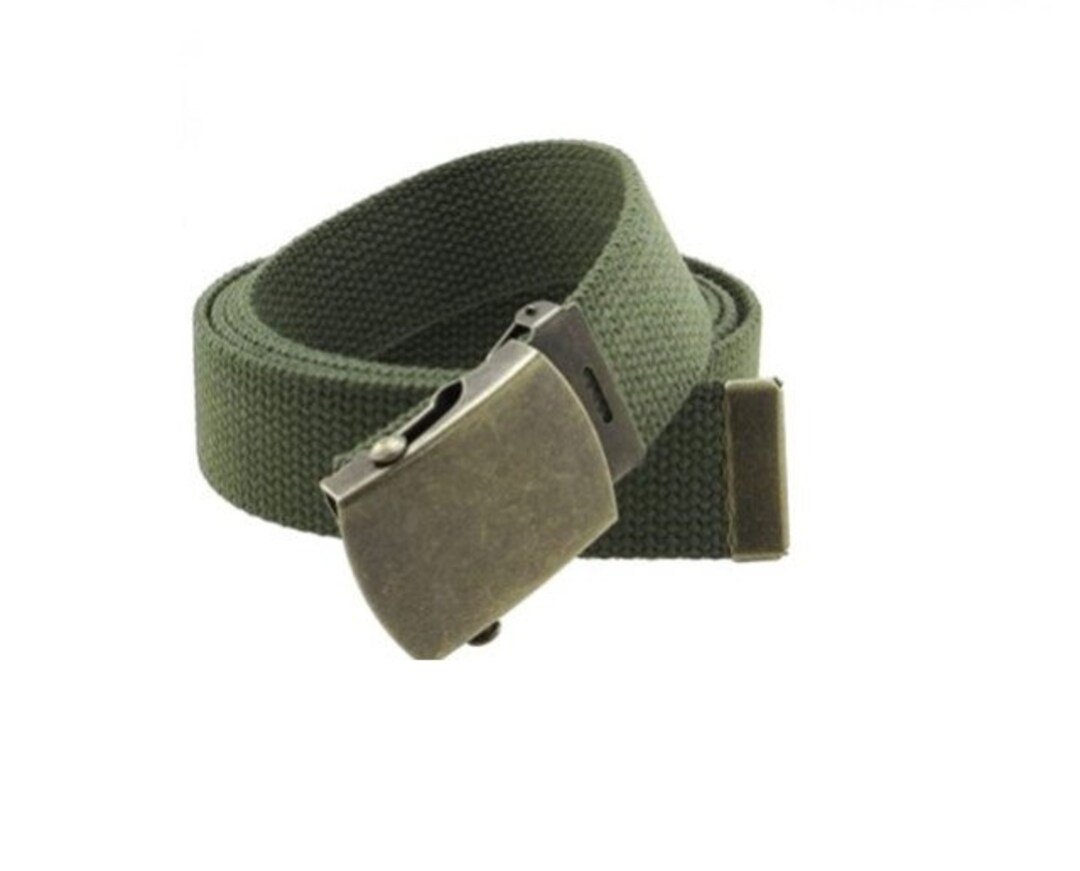 Canvas Web Belt Military Style With Antique Brass Buckle One Size - Etsy