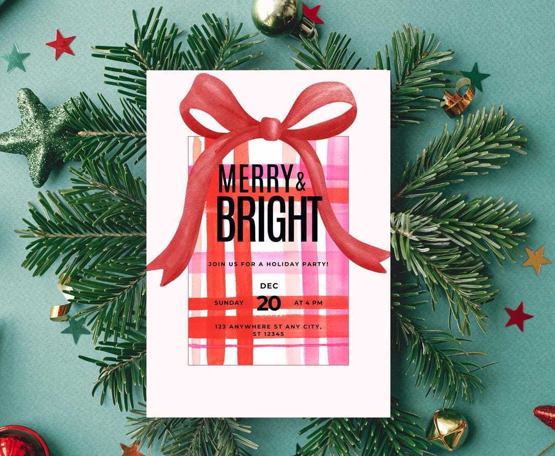 Holiday Party Invitation Merry & Bright Pink Theme - Etsy