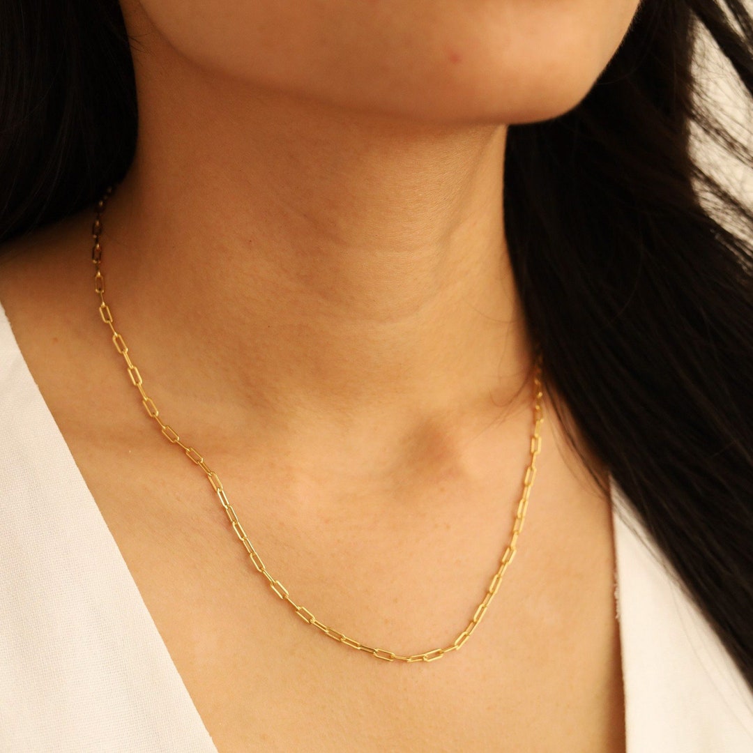 Silver Paperclip Layering Chain Necklace, Everyday Chain Necklace Gift ...