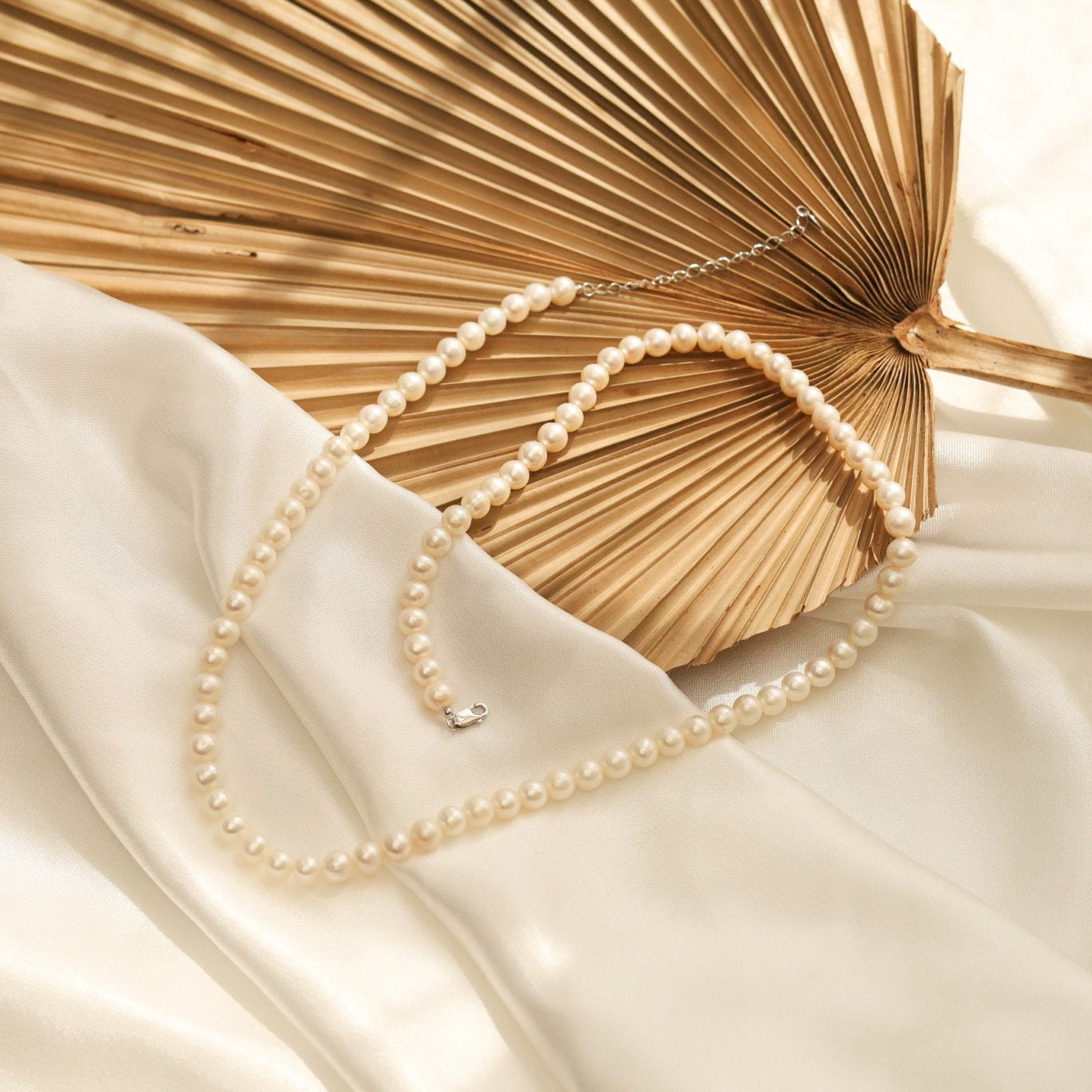 6mm Natural White Round Pearl Necklace, Freshwater Round Pearl Necklace for Women, Classic ...