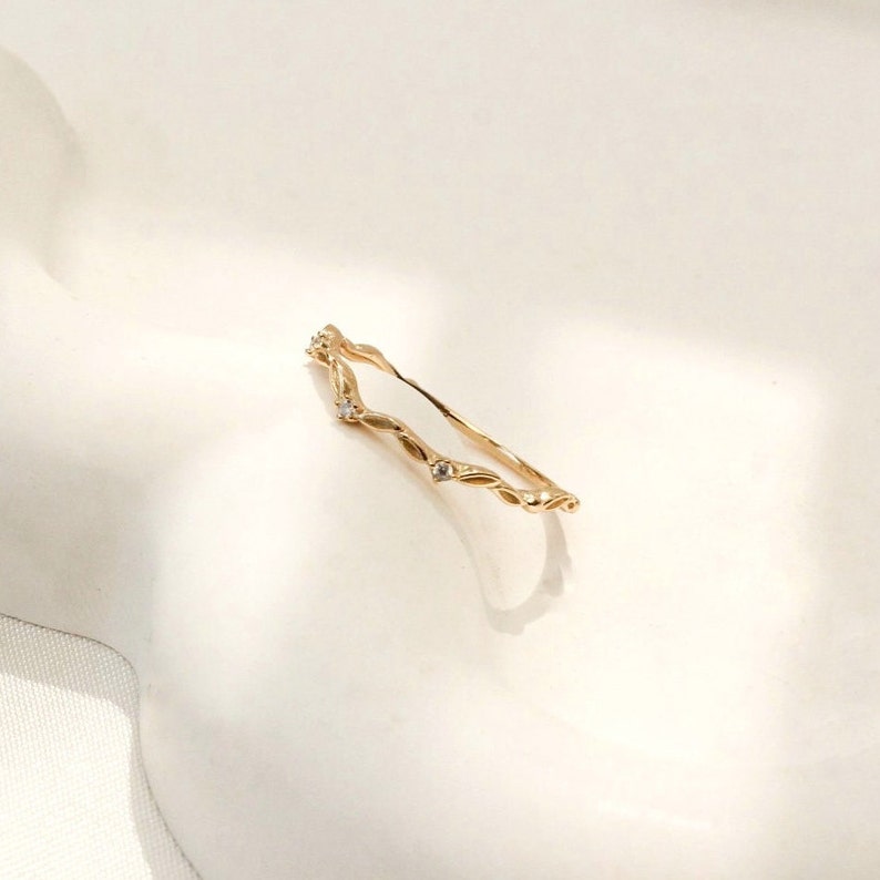 14k Gold Minimal Tiny Diamond Ring, Everyday Gold Stacking Ring Set, Engagement Ring, Gold ...
