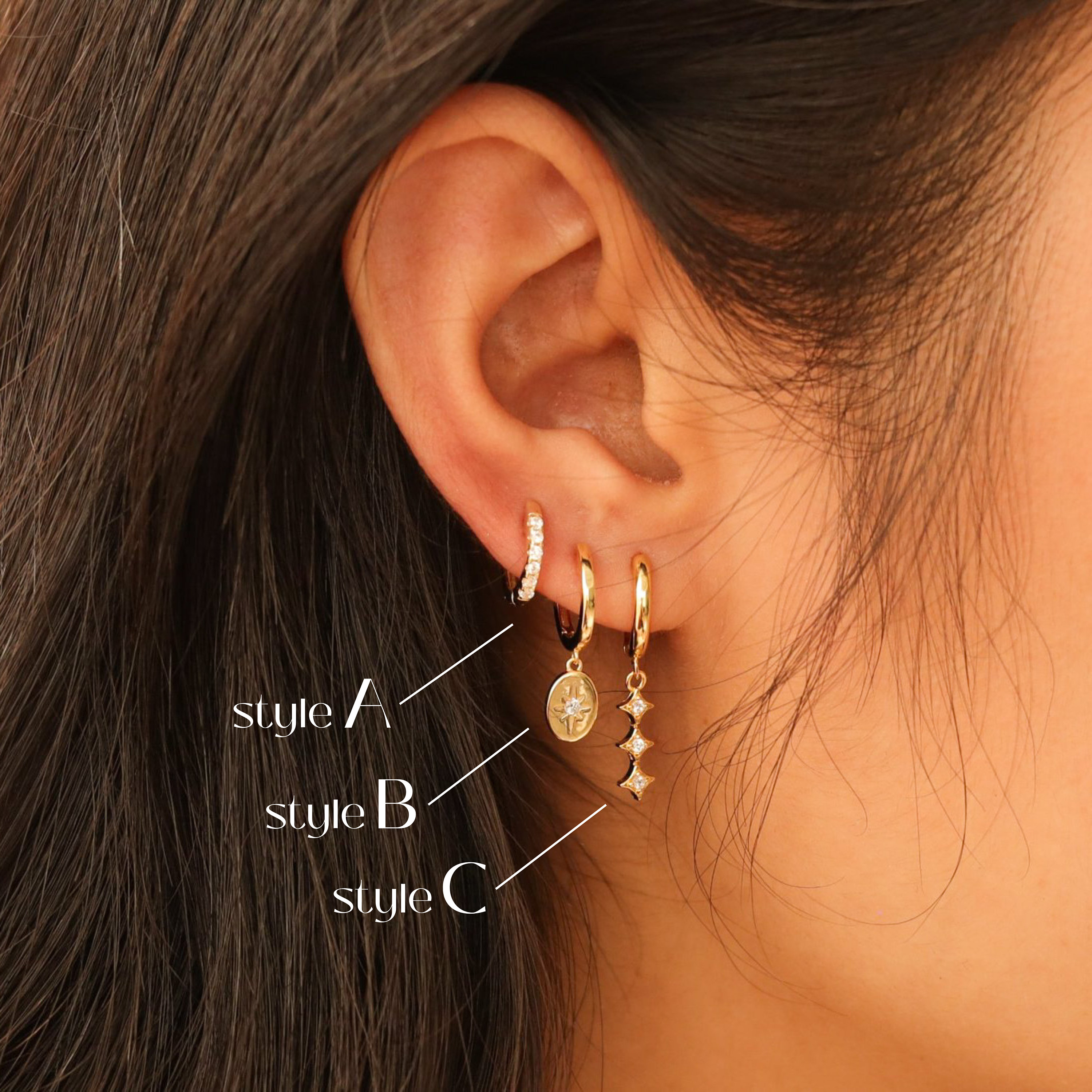 Starburst Silver Everyday Ear Stack Set, Gold Moon and Star Diamond ...
