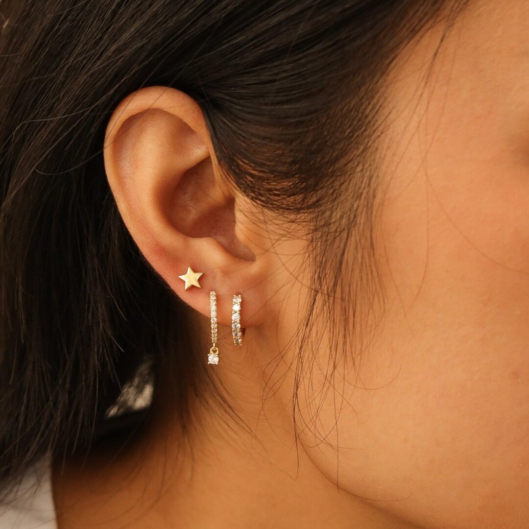 Gold Huggie Hoop Earrings Stack Set, Cz Tiny Hoops Gift Set, Minimalist ...