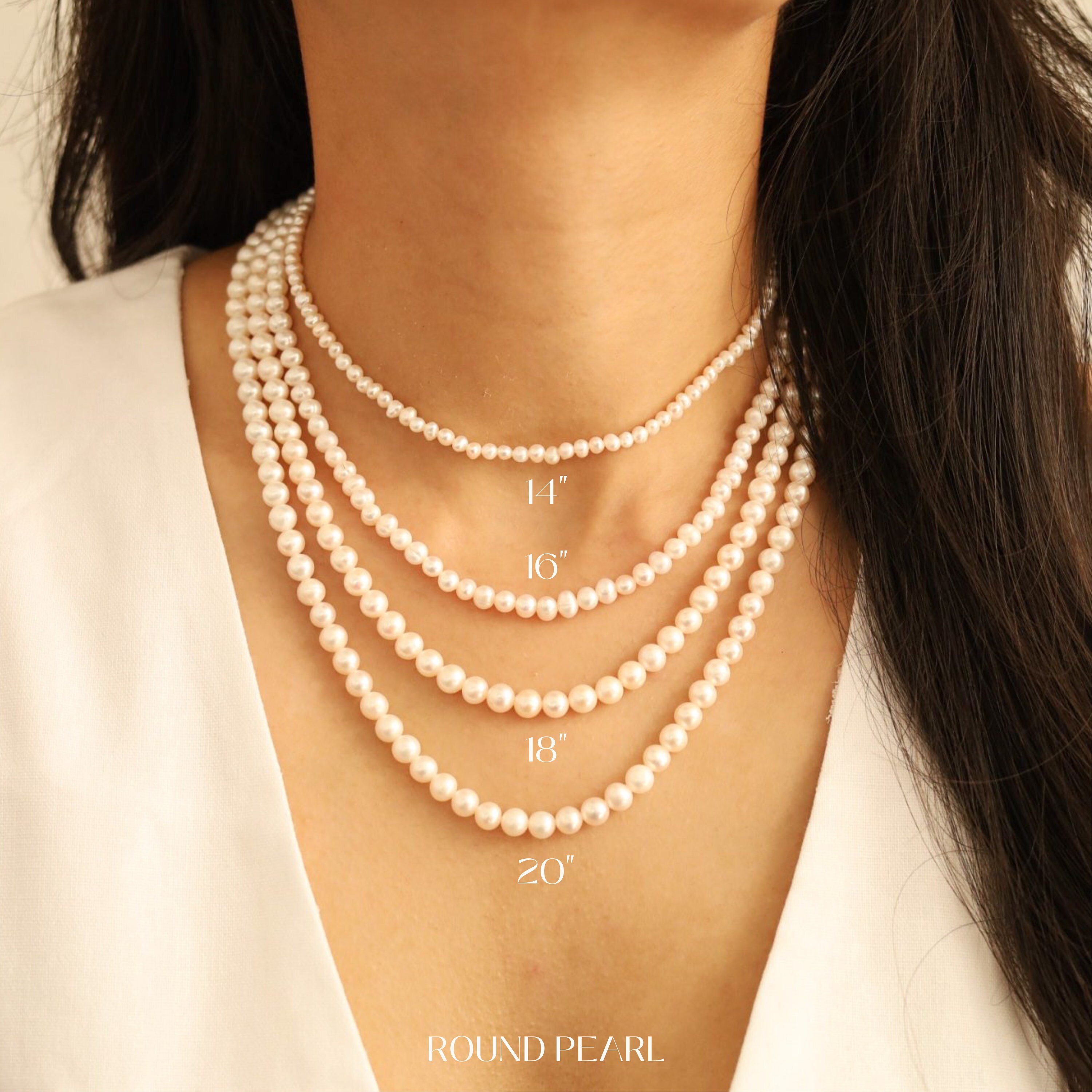 6mm Natural White Round Pearl Necklace, Freshwater Round Pearl Necklace for Women, Classic ...