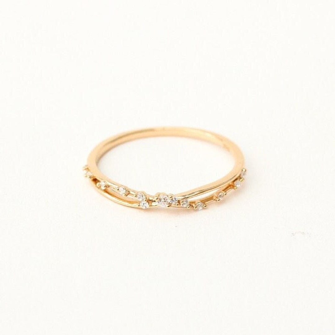 18k Gold Minimal Tiny Diamond Ring, Everyday Gold Stacking Ring Set ...