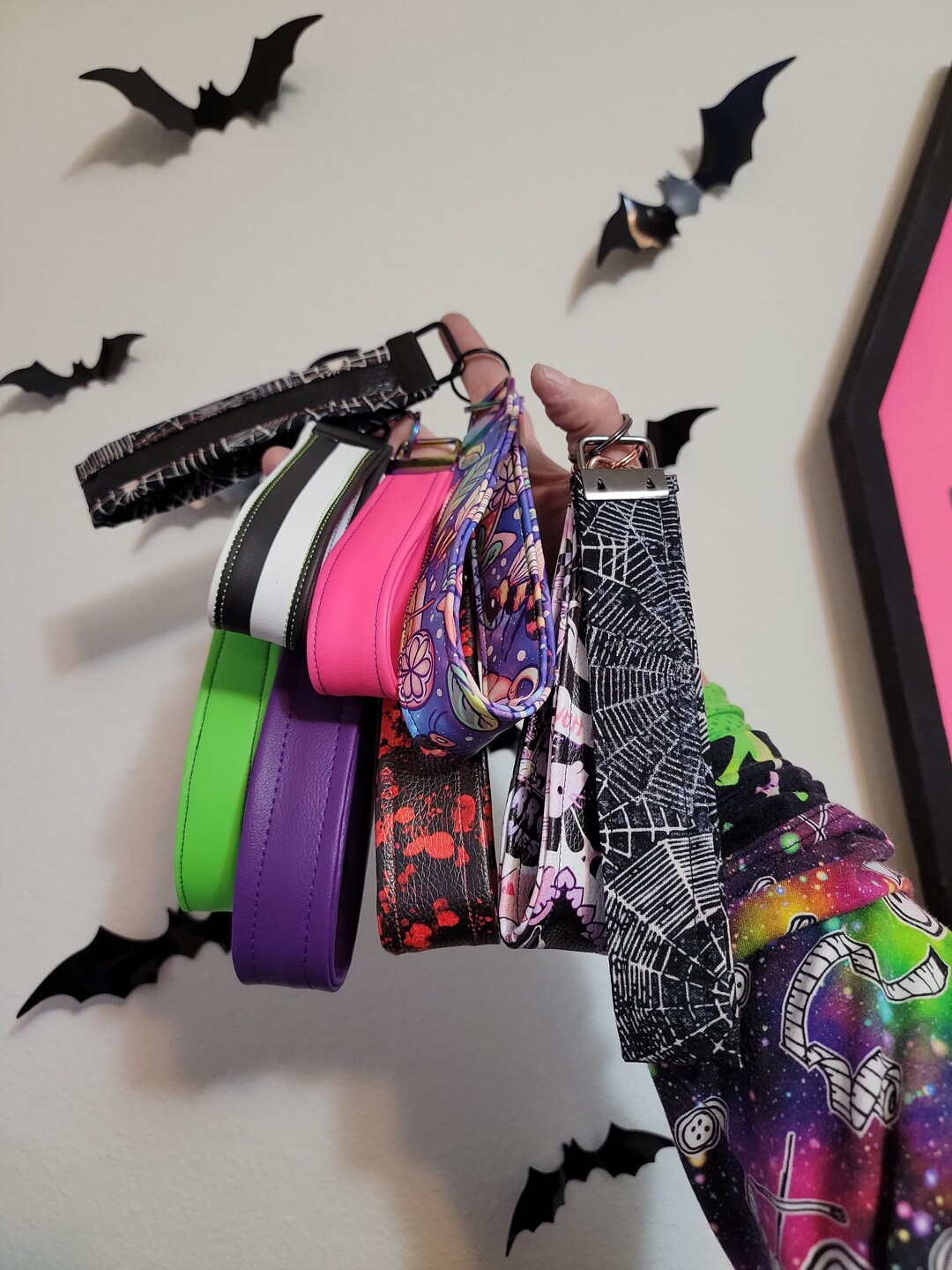 Key Fob, Keychain, Blood Spatter, Ghostface, Spiderwebs, Neon, Stripes ...