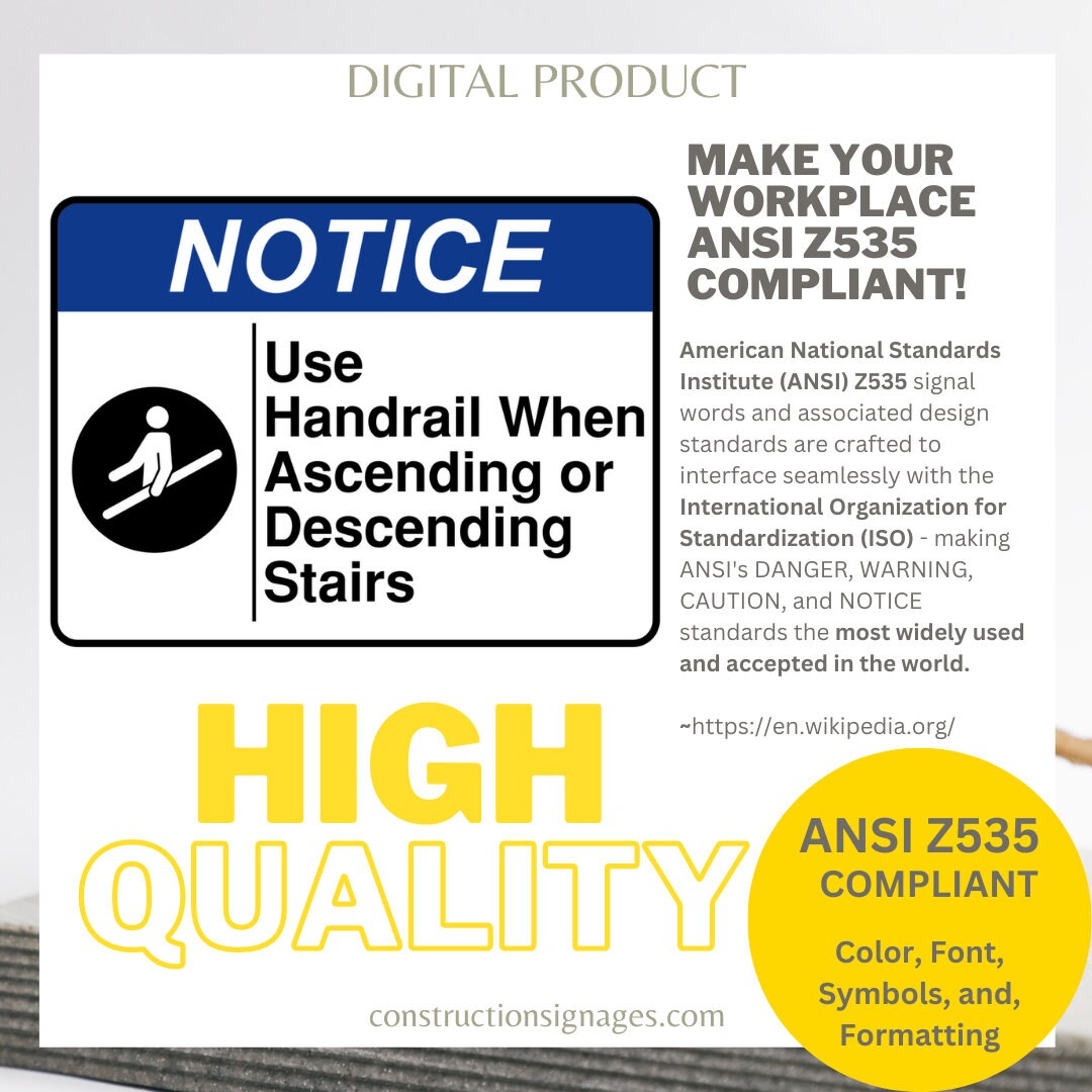 Use Handrail Printable Safety Signage Notice Construction - Etsy