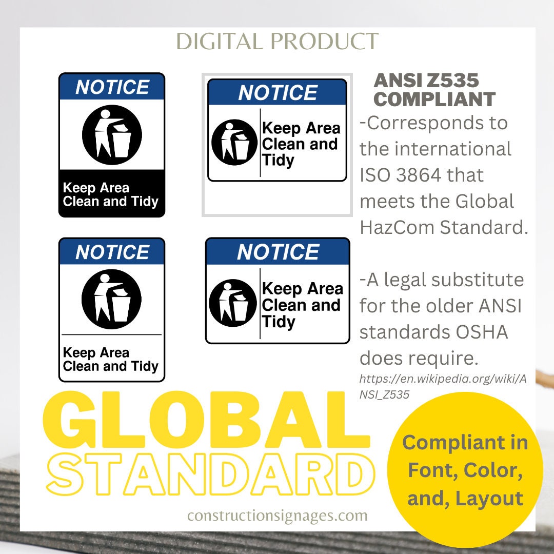 Keep Area Clean and Tidy, Safety Sign Printable, Digital Download - Etsy