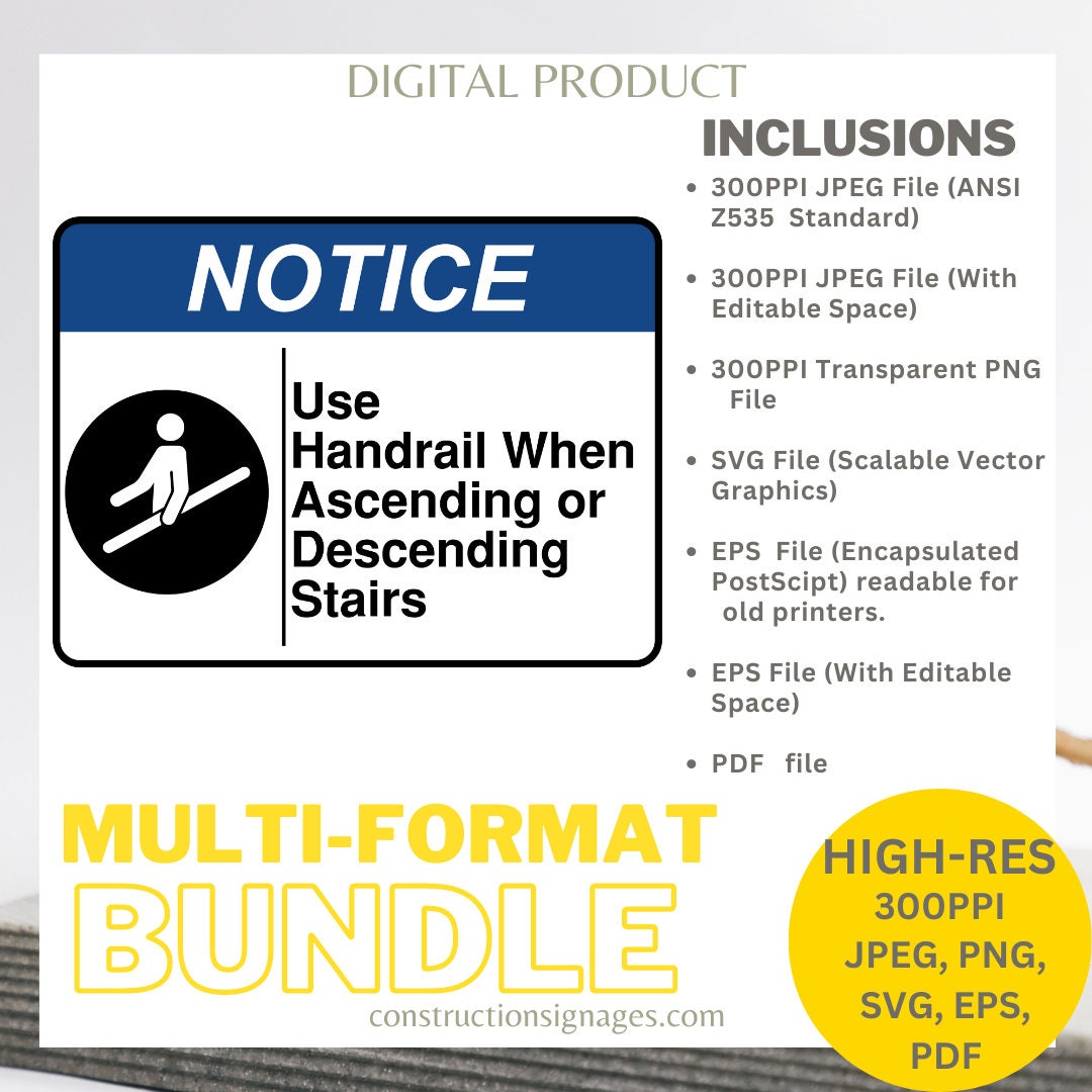 Use Handrail, Printable Safety Signage, Digital Download - Etsy