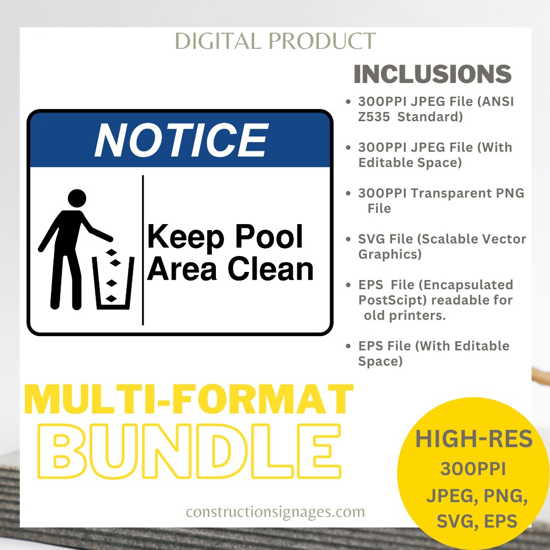 Keep Pool Area Clean Printable Safety Signages Digital - Etsy