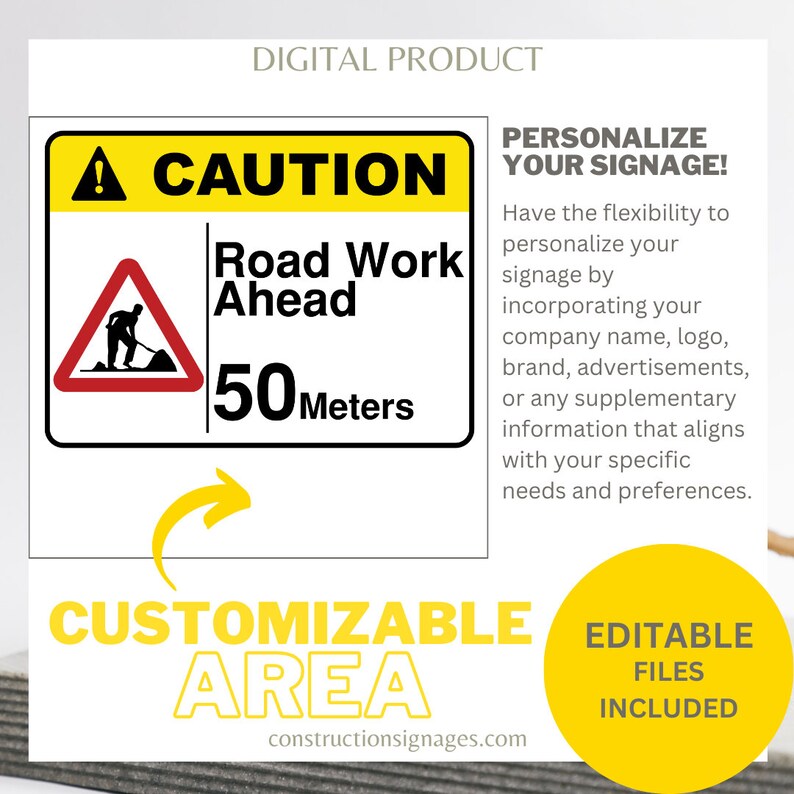 Road Work Ahead 50meters, Printable Safety Signages, Safety Poster - Etsy
