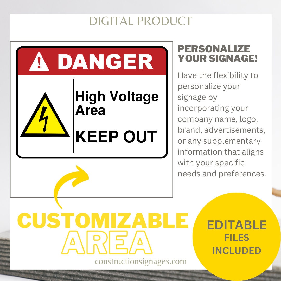 High Voltage Area, Keep Out, Printable Safety Signage, Digital Download ...