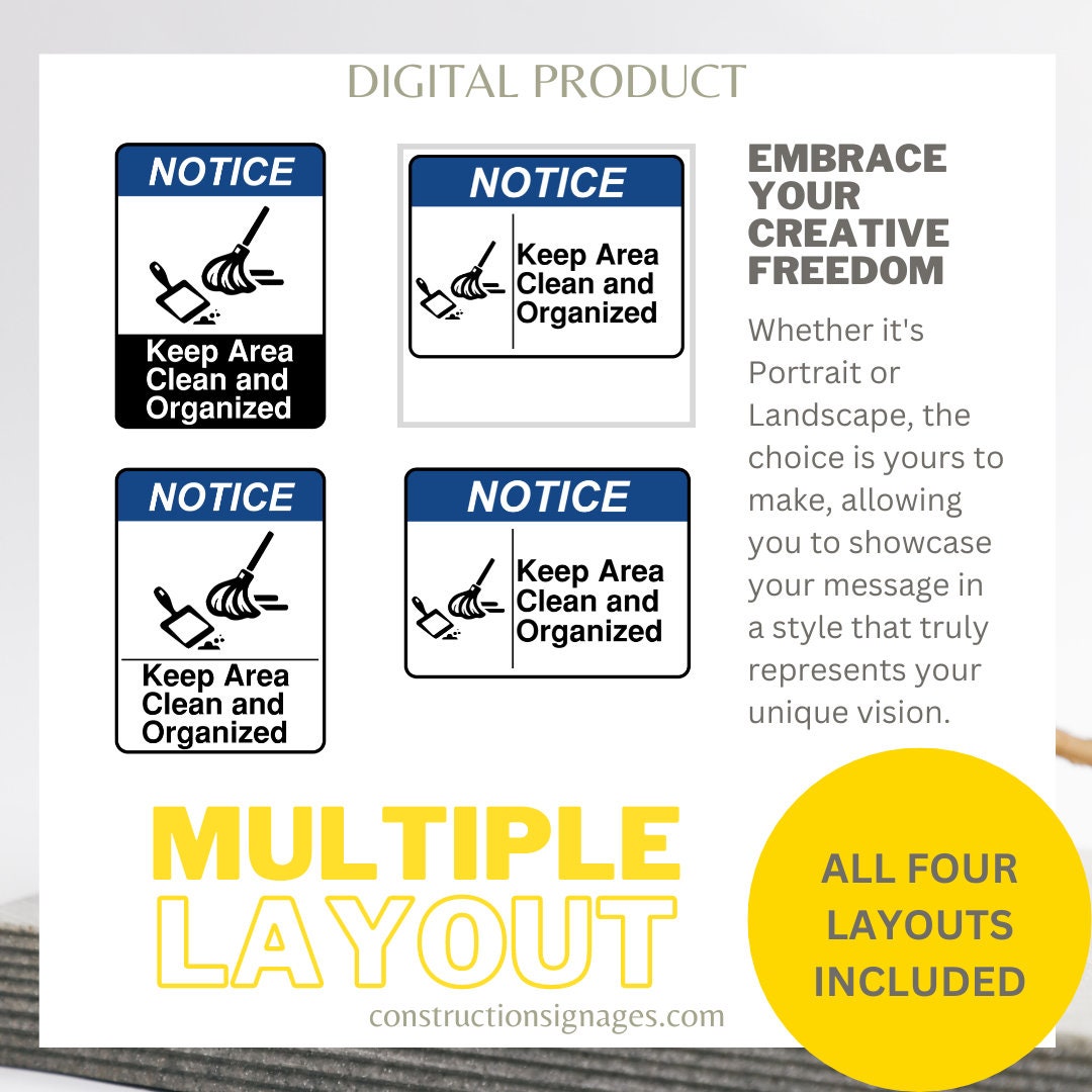 Keep Area Clean and Organized Printable Safety Signage - Etsy