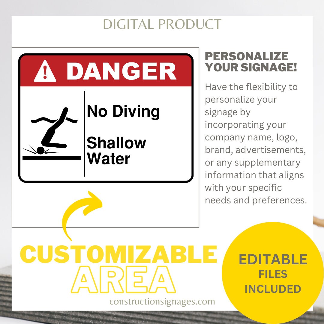 No Diving, Shallow Water, Printable Safety Signage, Digital Download - Etsy