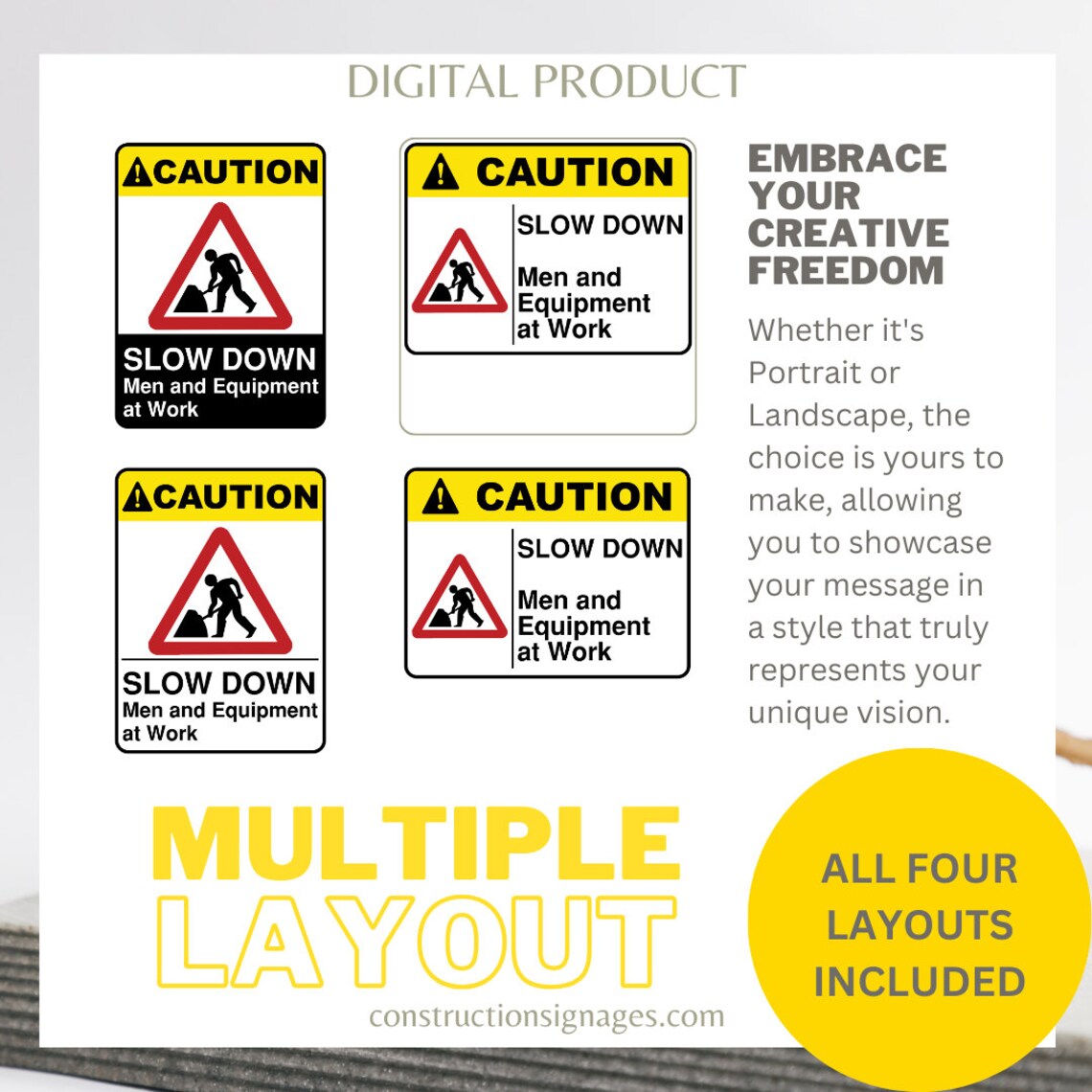Slow Down Men and Equipment at Work, Safety Sign, Printable Safety ...
