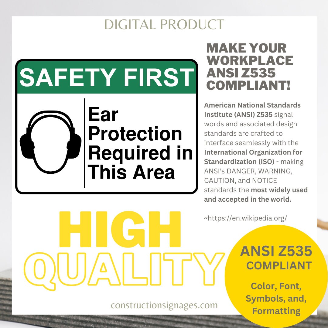 Ear Protection Required in This Area, Printable Safety Signages ...