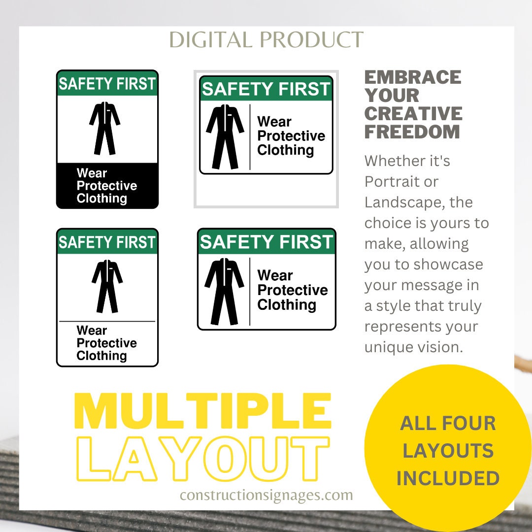 Wear Protective Clothing, Printable Safety Signages, Digital Download ...