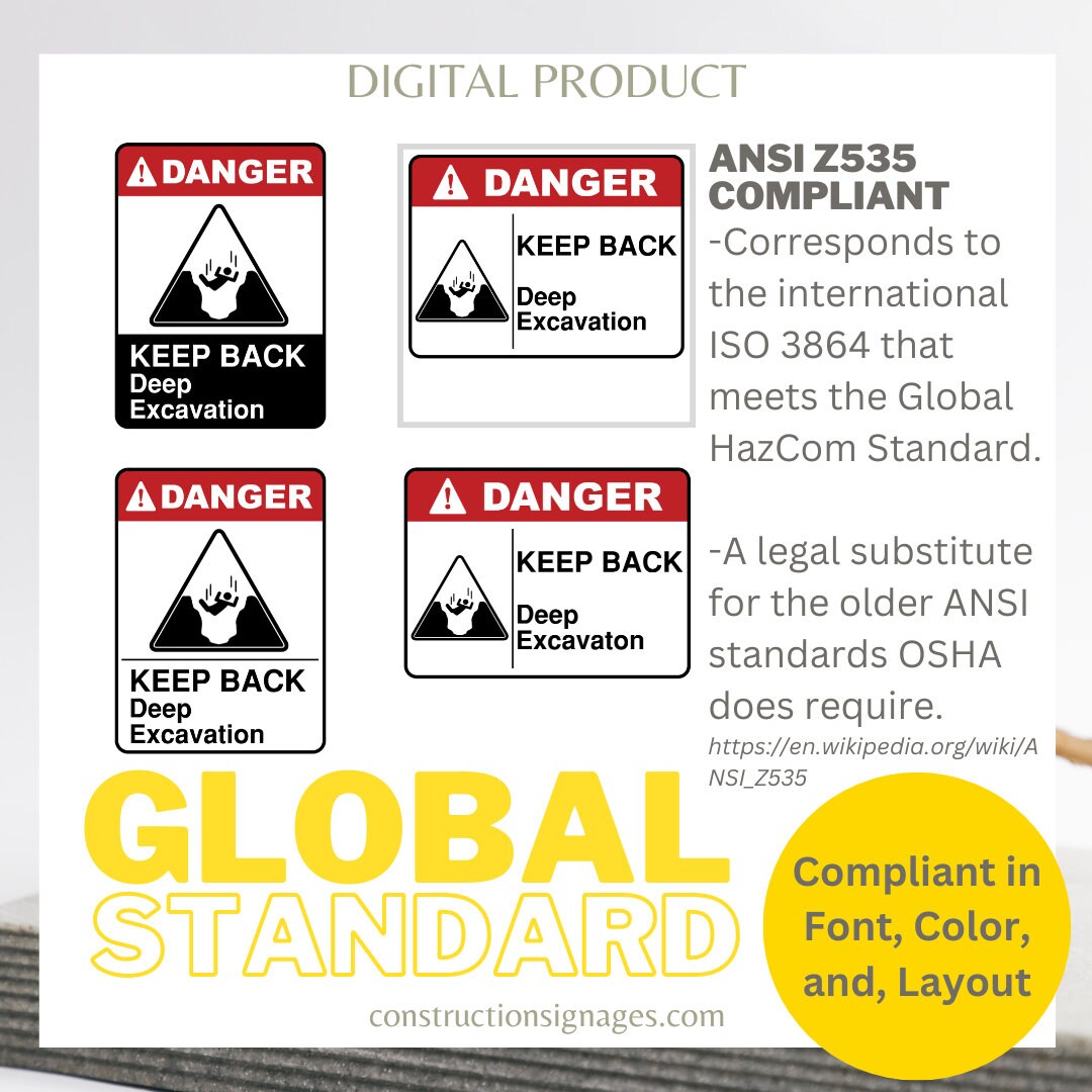 Keep Back, Deep Excavation, Printable Safety Signage, Digital Download ...