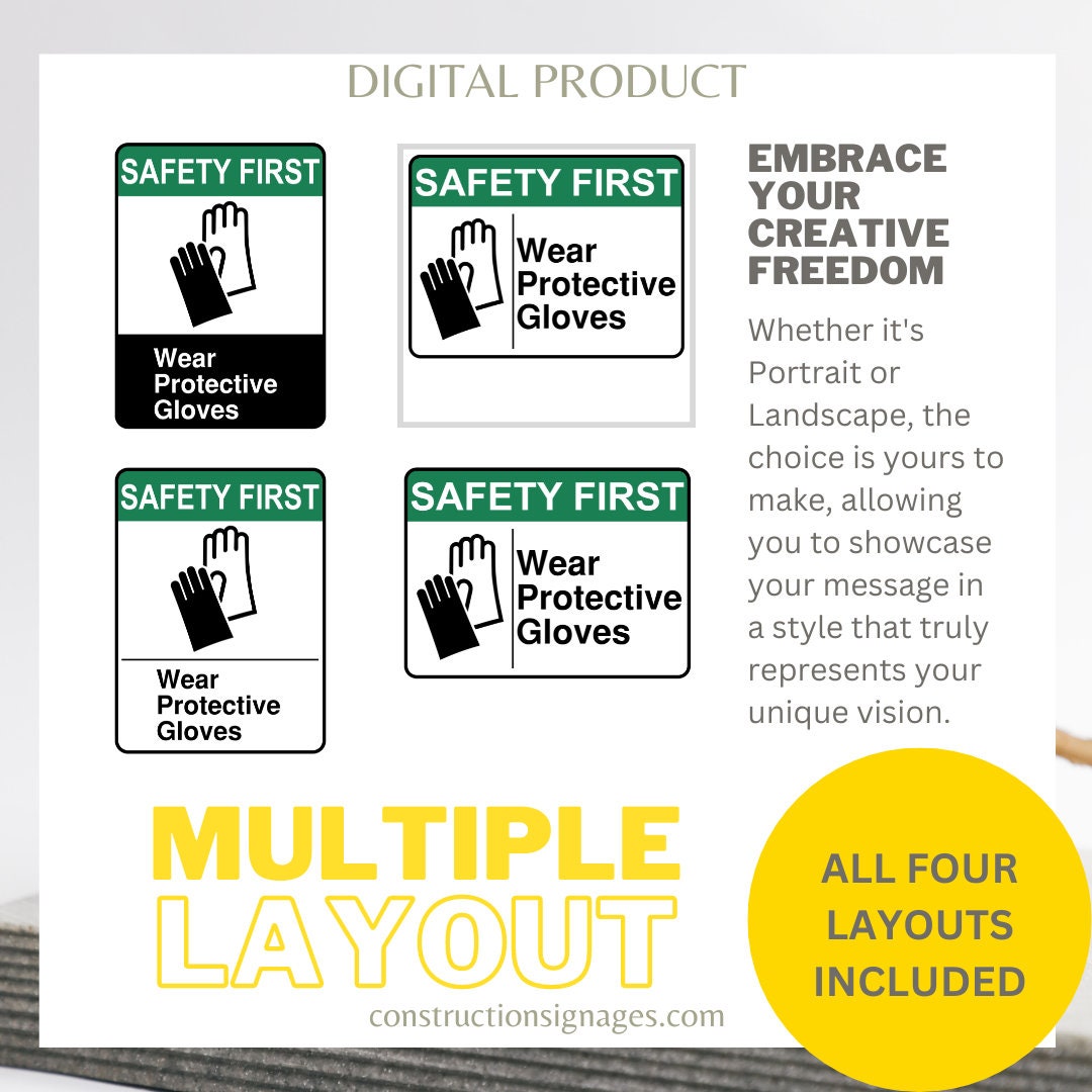 Wear Protective Gloves, Printable Safety Signages, Digital Download - Etsy