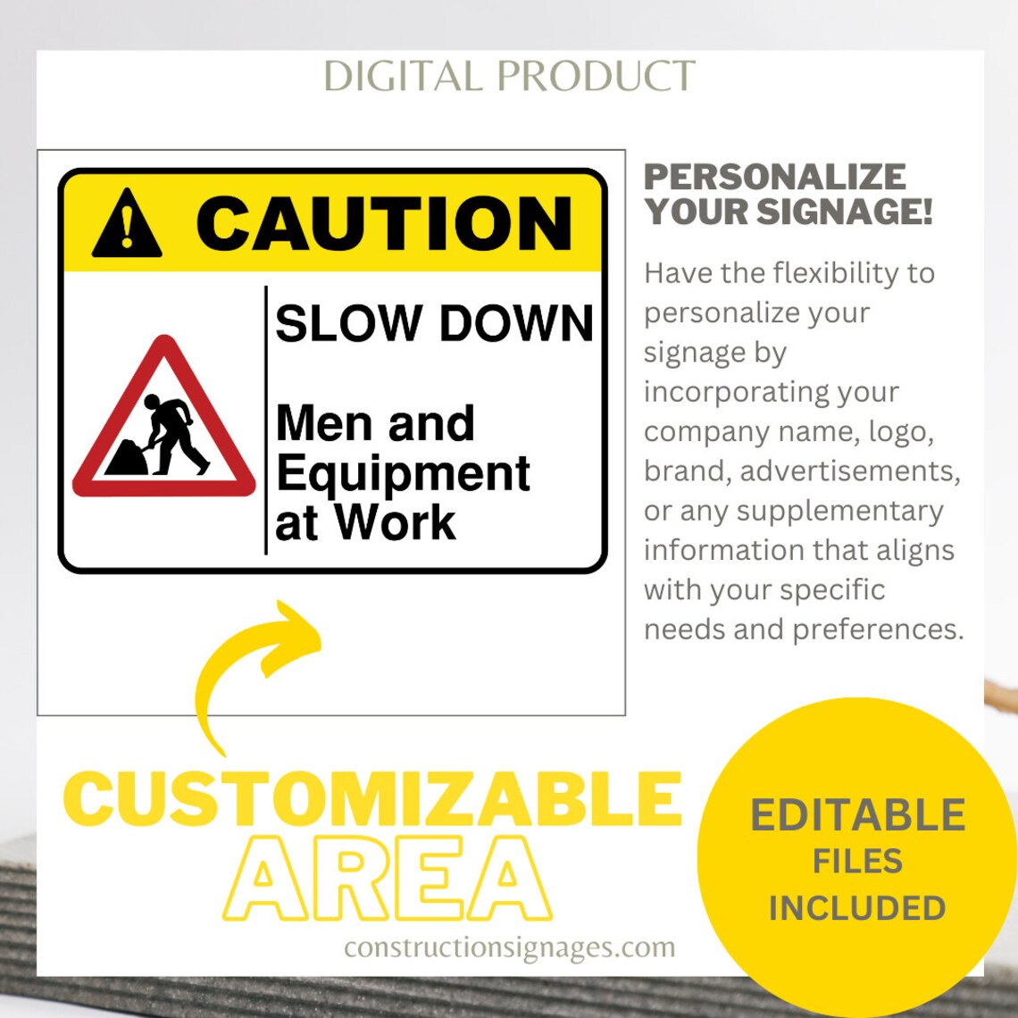 Slow Down Men and Equipment at Work, Safety Sign, Printable Safety ...