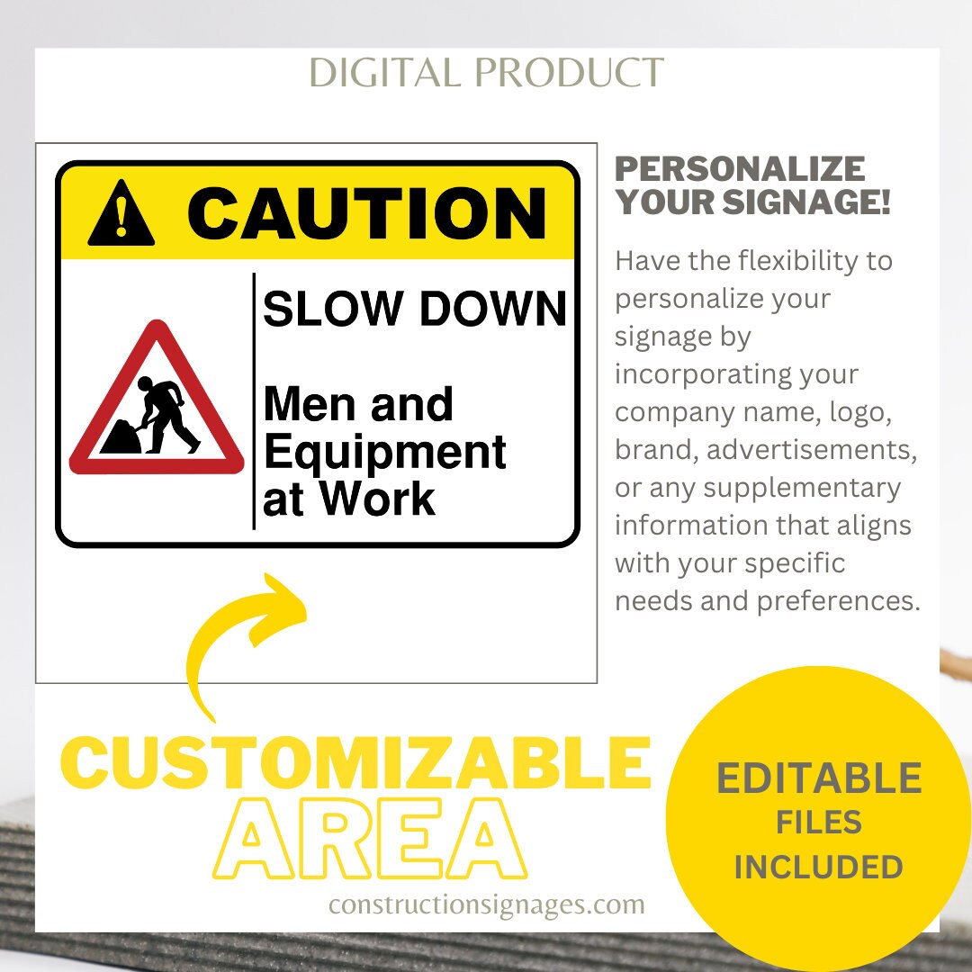 Slow Down Men and Equipment at Work, Safety Sign, Printable Safety ...