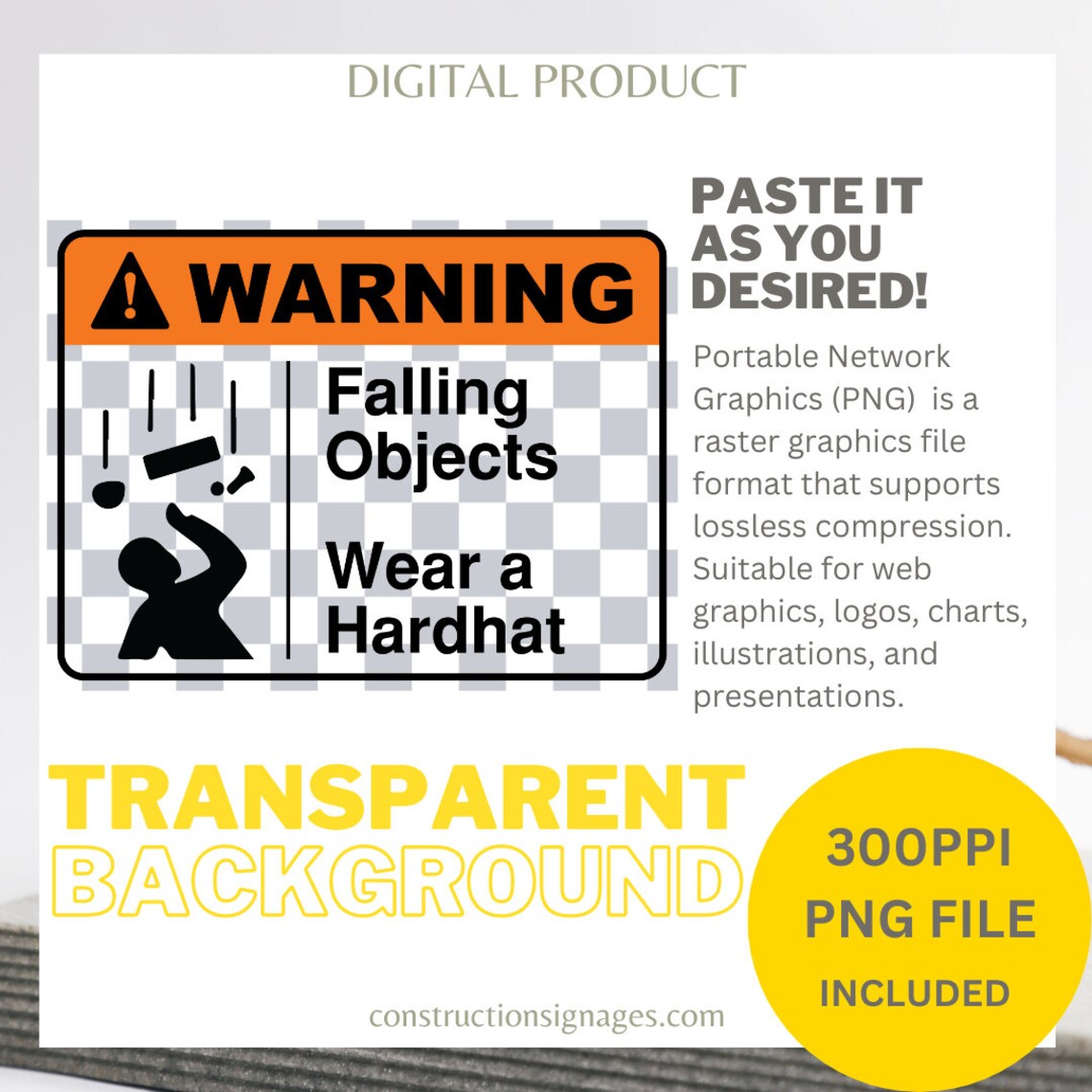 Falling Objects, Wear a Hardhat, Printable Safety Signage, Digital ...