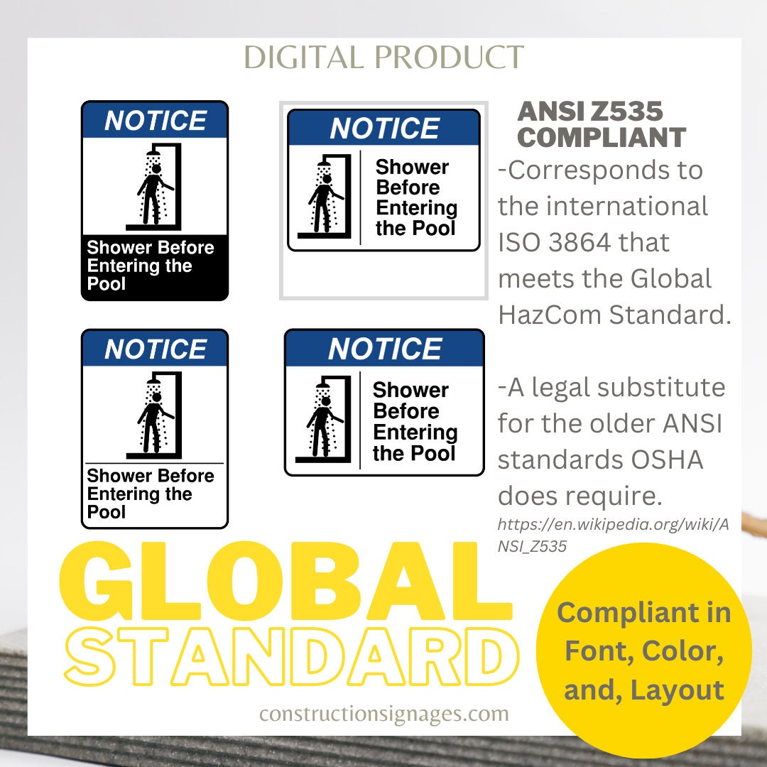 Shower Before Entering the Pool, Safety Sign Printable, Digital ...