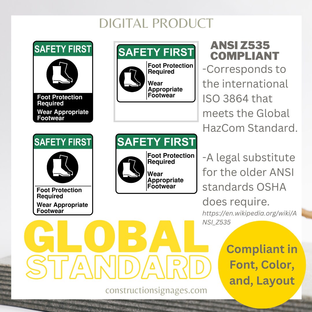 Foot Protection Required, Wear Appropriate Footwear, Printable Safety ...
