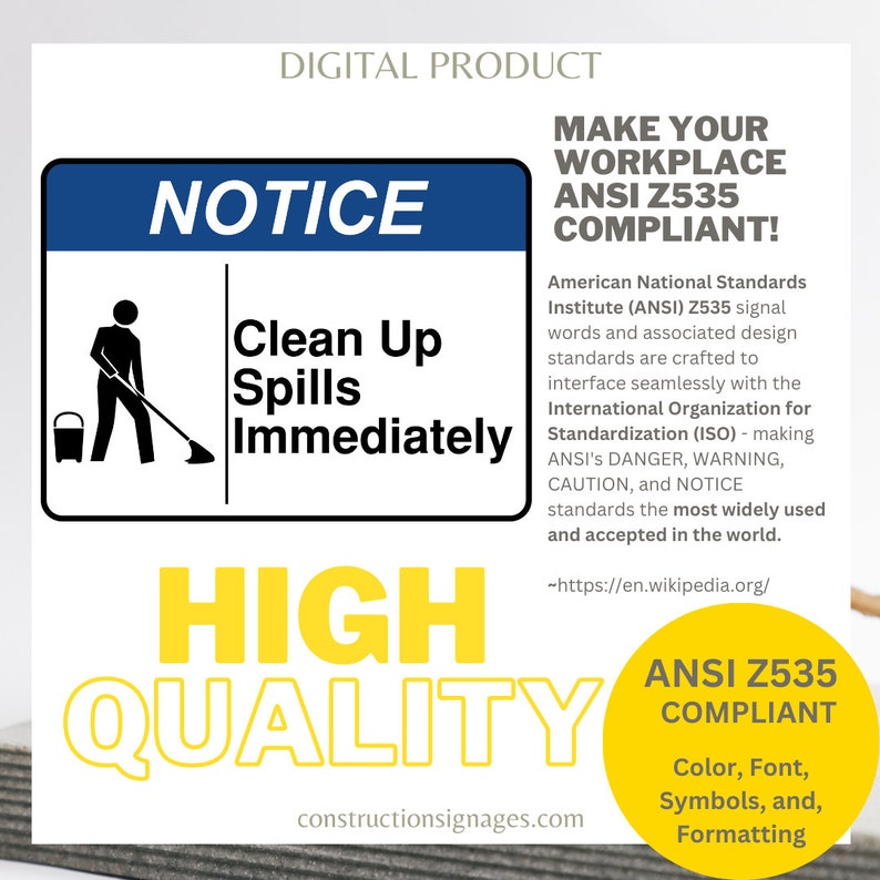 Clean up Spill Immediately, Printable Safety Signage, Digital Download ...