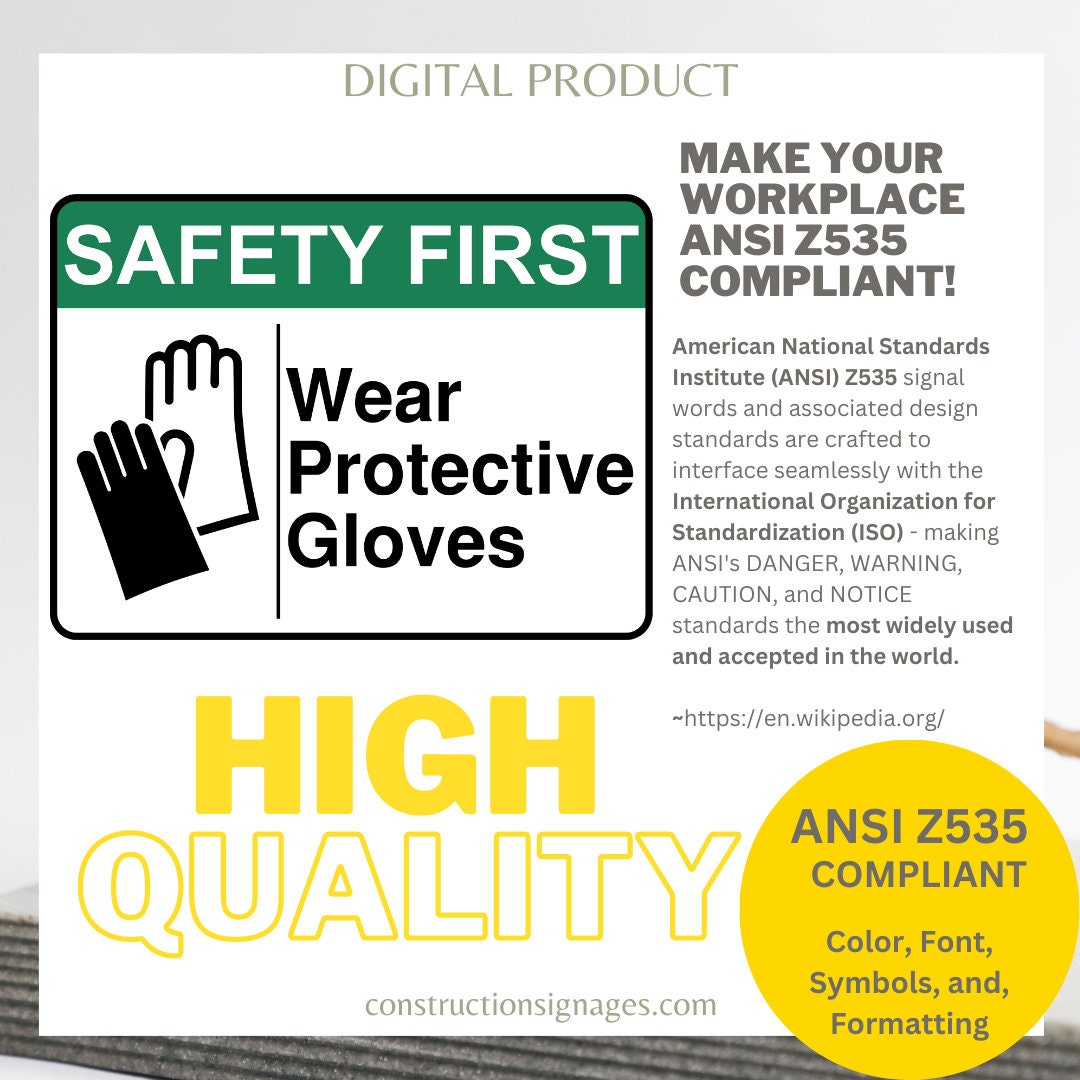 Wear Protective Gloves, Printable Safety Signages, Digital Download - Etsy