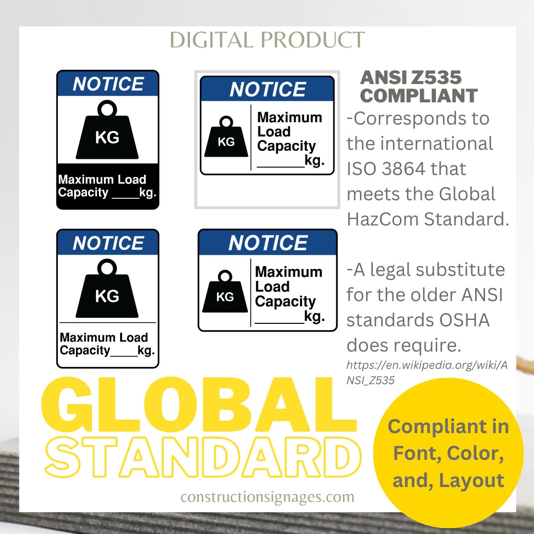 Maximum Load Capacity Kg, Printable Safety Signage, Notice ...