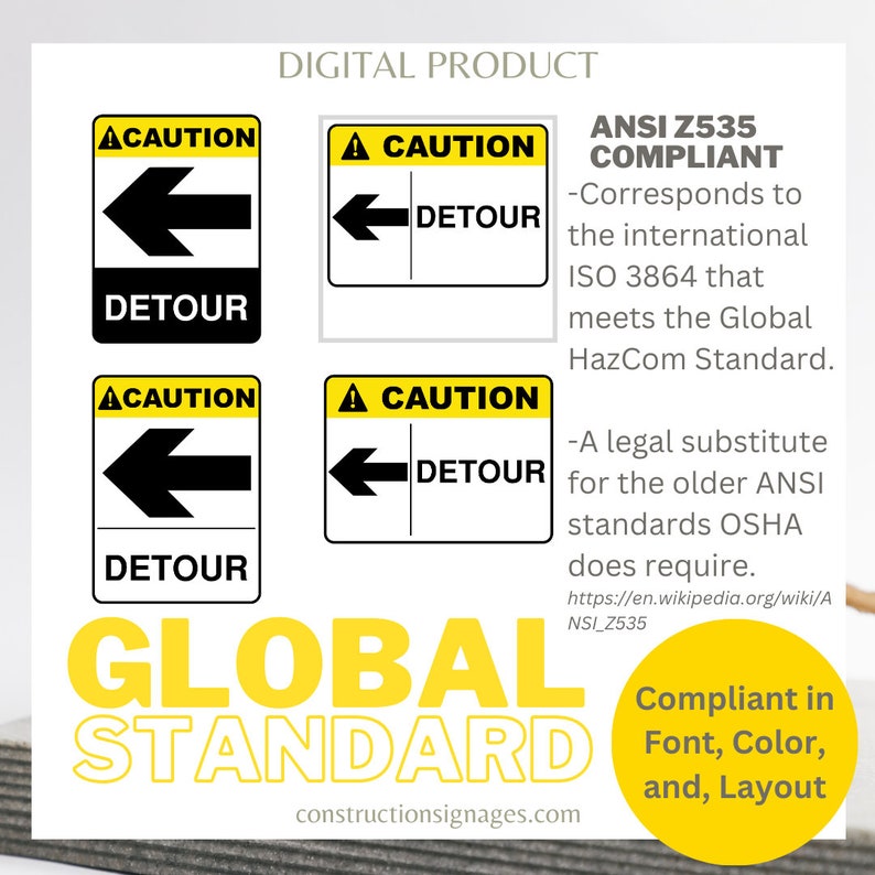 Detour Left, Printable Safety Signages, Safety Poster - Etsy