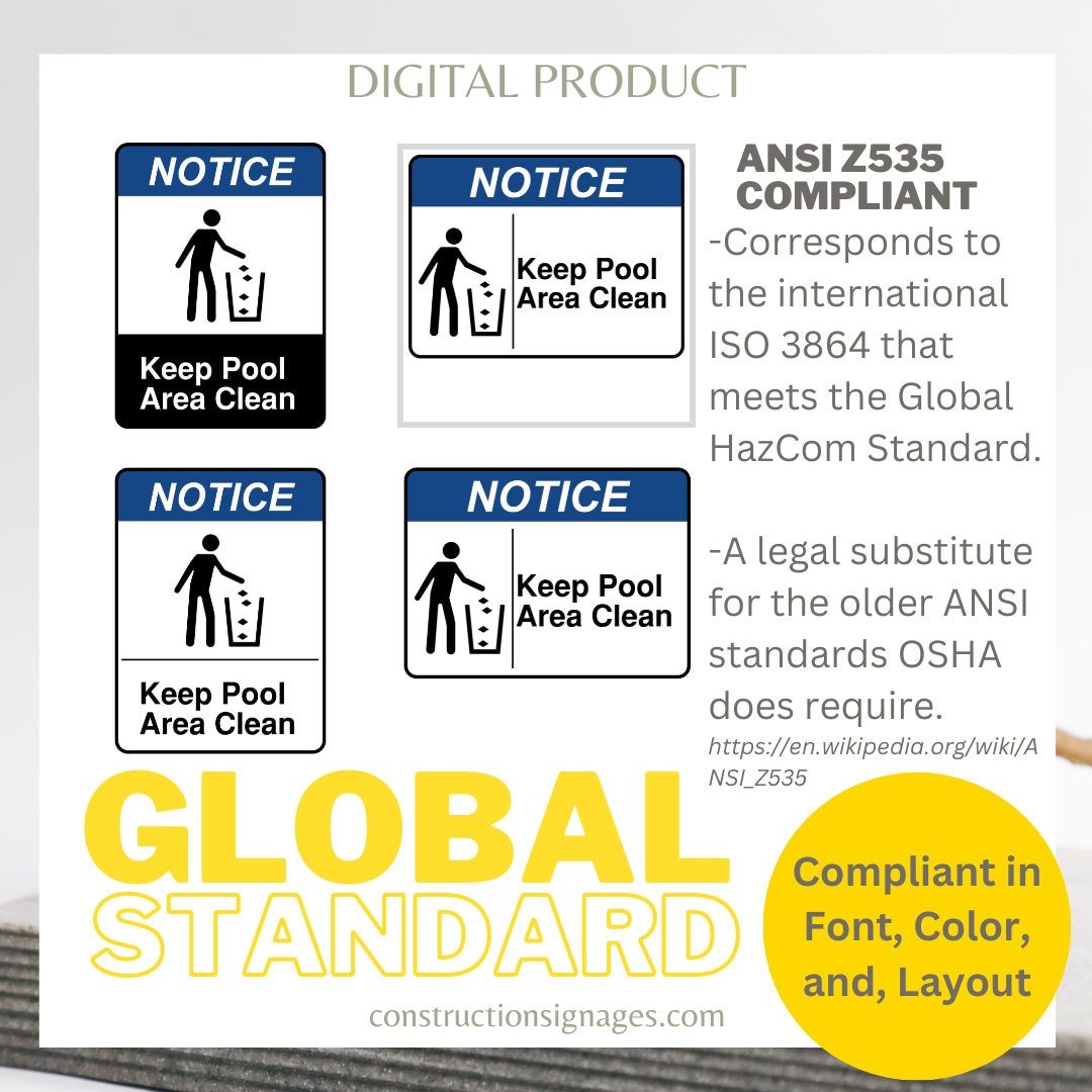 Keep Pool Area Clean, Printable Safety Signages, Digital Download - Etsy UK