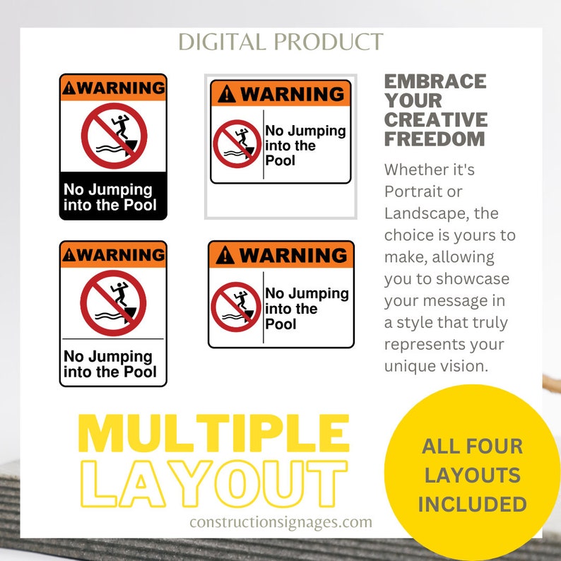 No Jumping Into the Pool, Printable Safety Signages, Digital Download ...