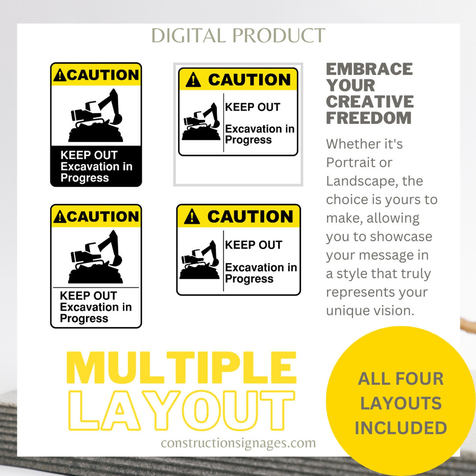 Keep Out, Excavation in Progress, Printable Safety Signage, Digital ...