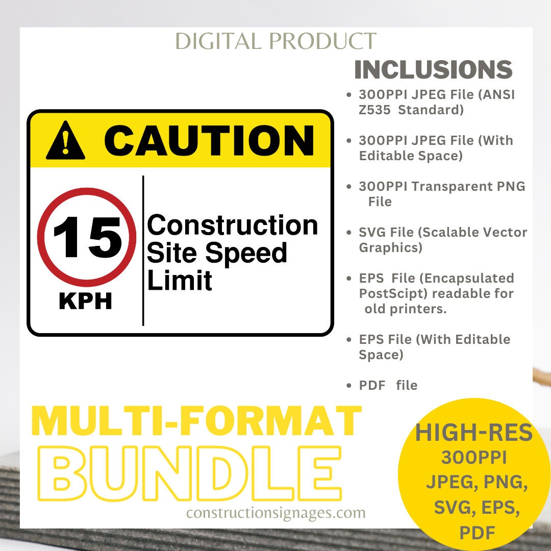 Construction Site Speed Limit 15KPH, Printable Safety Signage, Digital ...