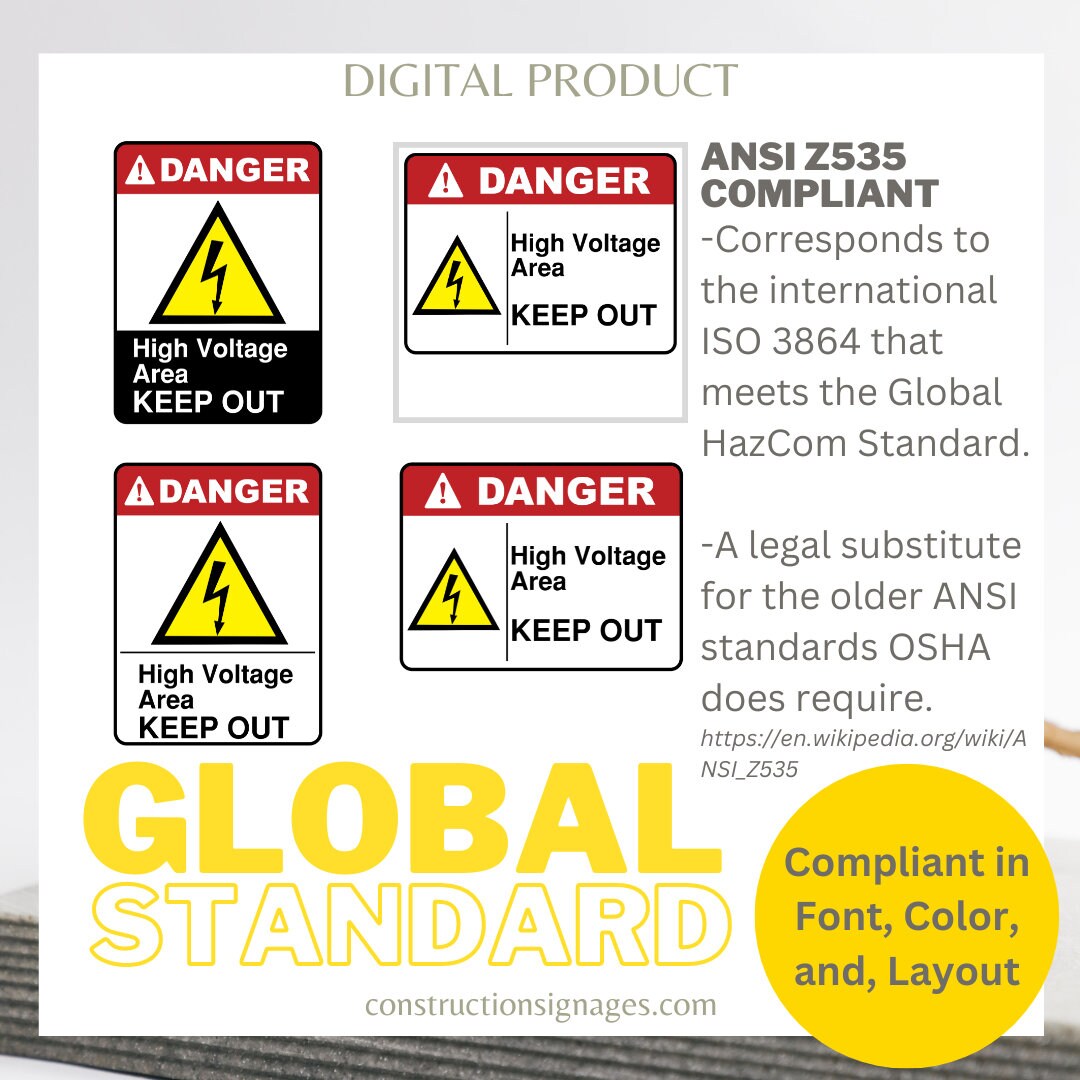 High Voltage Area, Keep Out, Printable Safety Signage, Digital Download ...