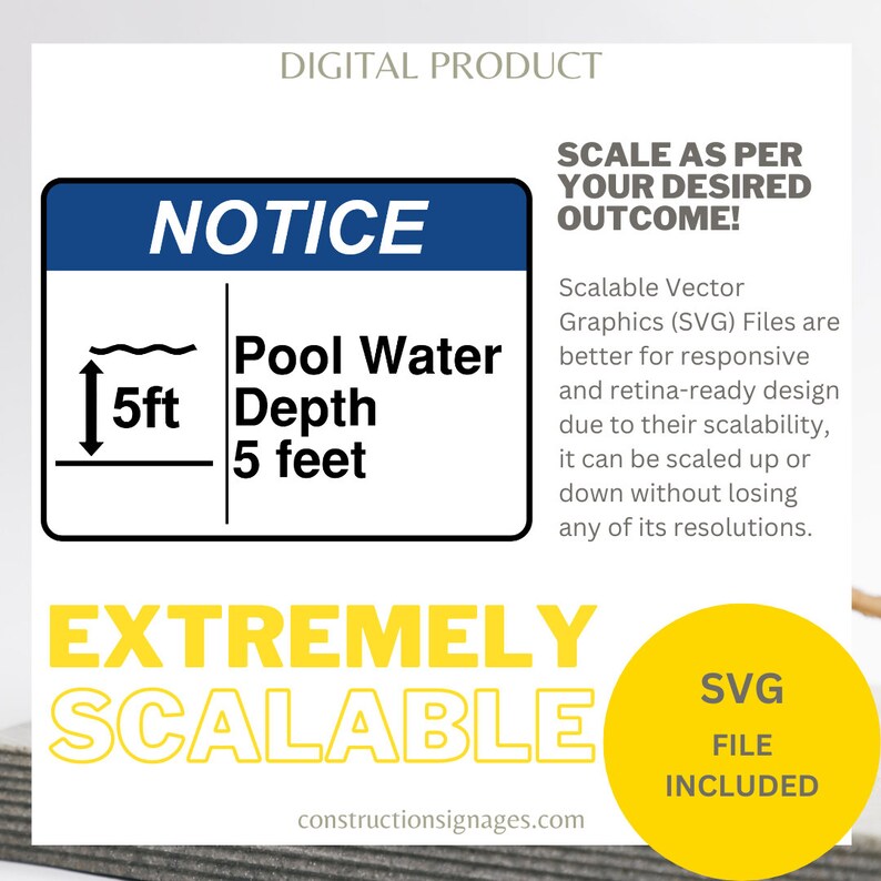 Pool Water Depth 5 Feet, Printable Safety Signages, Digital Download - Etsy
