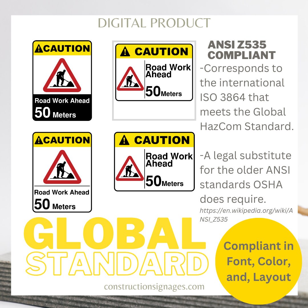 Road Work Ahead 50meters, Printable Safety Signages, Safety Poster - Etsy