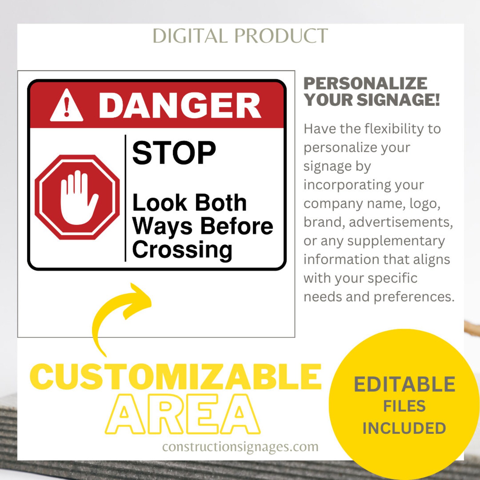 Stop Look Both Ways Before Crossing, Safety Sign, Printable Safety Sign ...