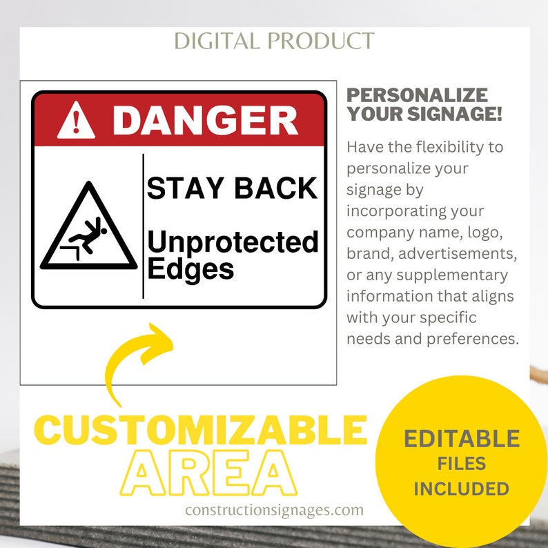 Stay Back, Unprotected Edges, Printable Safety Signage, Caution ...