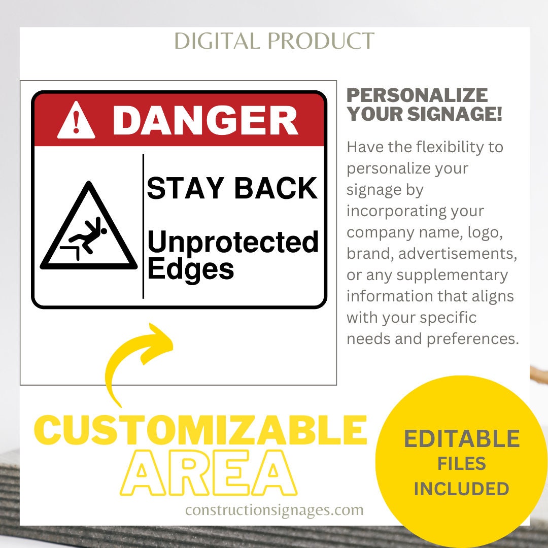 Stay Back, Unprotected Edges, Printable Safety Signage, Caution ...