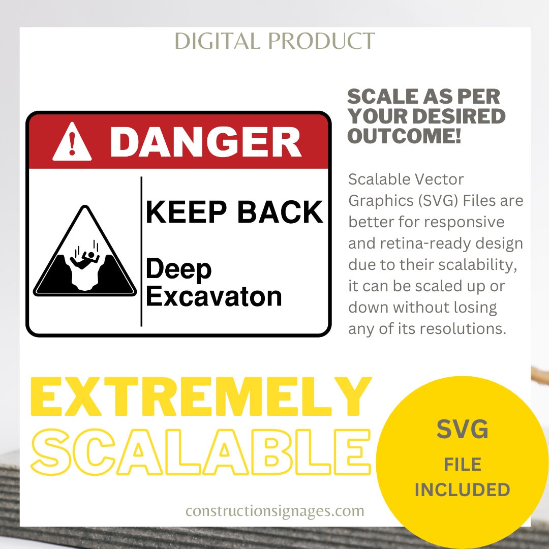 Keep Back, Deep Excavation, Printable Safety Signage, Digital Download ...